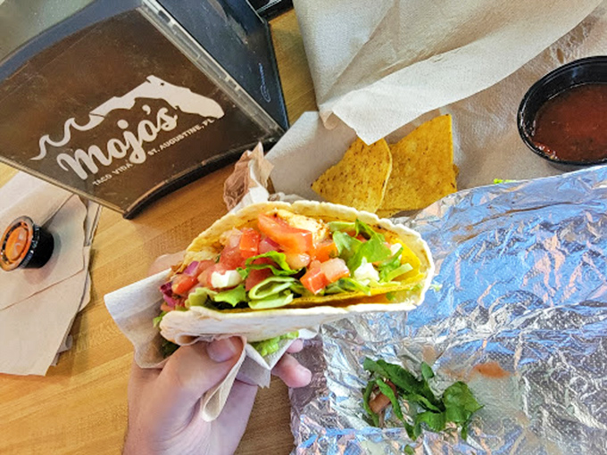 Fresh ingredients piled high on a proper tortilla&mdash;this isn't just a taco, it's edible architecture with a side of happiness.