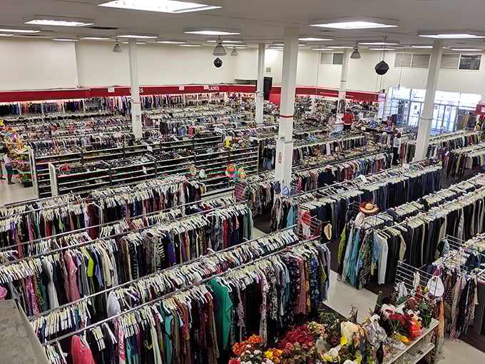 Row after meticulously organized row of clothing creates a kaleidoscope of possibilities. This isn't shopping—it's a quest.