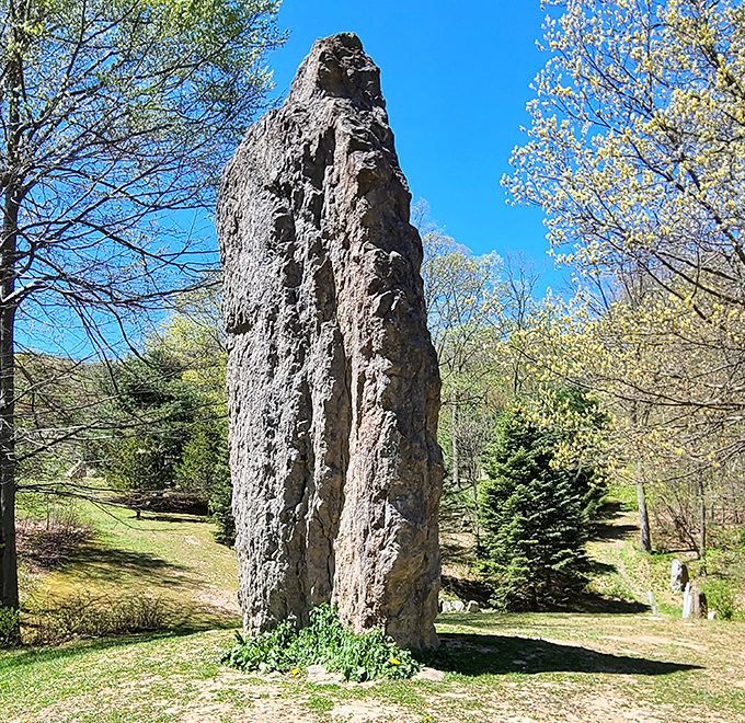 This towering menhir reaches skyward like nature's exclamation point. Standing here, you half expect a druid to emerge from behind a nearby tree.