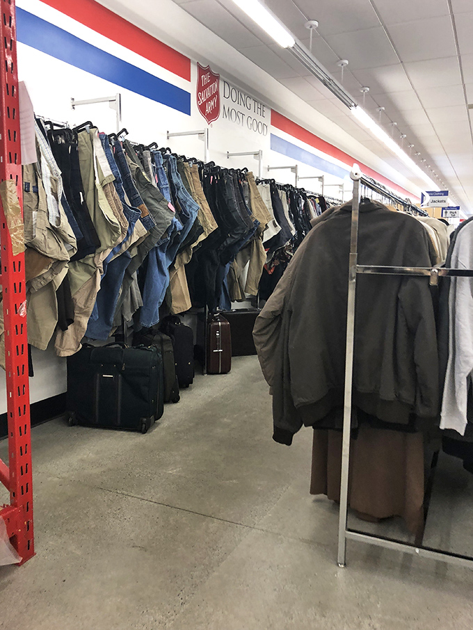The men's section: where Hawaiian shirts bold enough to make Jimmy Buffett blush hang alongside conservative pinstripes that would impress a banker.
