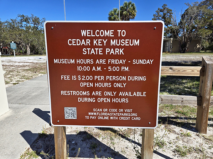 The entrance sign &ndash; a humble herald to history that won't break the bank at $2 per person. Weekend warriors, take note!