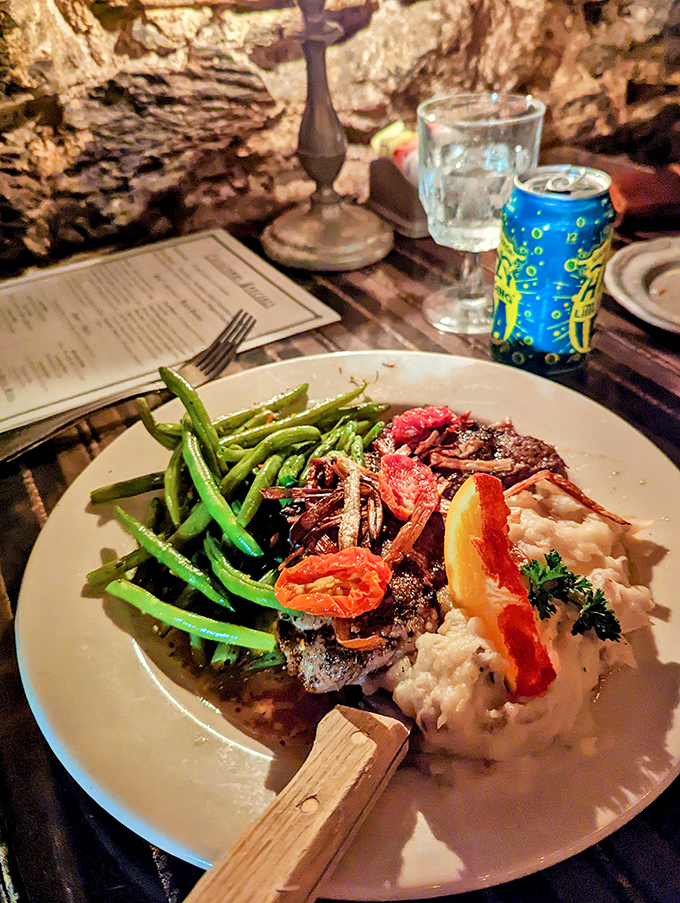 A perfectly executed entr&eacute;e that speaks the universal language of "mmm." Green beans and mashed potatoes playing the perfect supporting roles.