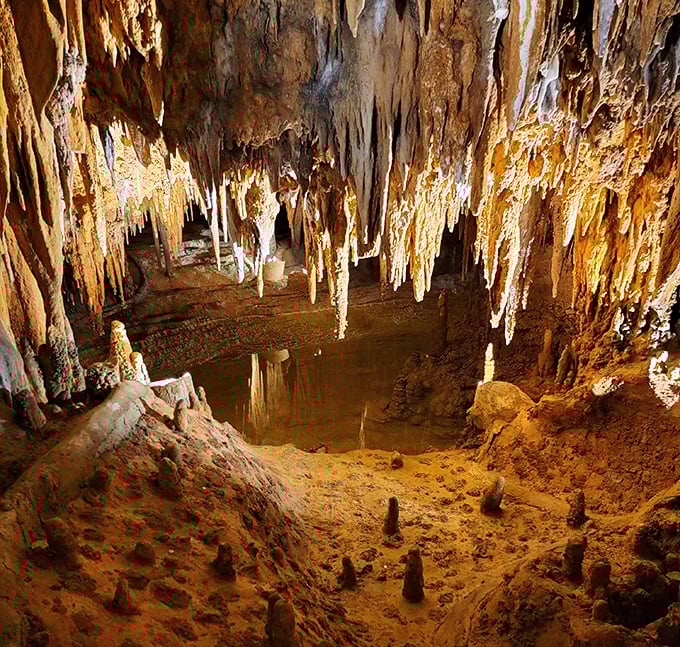 Nature's chandeliers hang in frozen majesty, each stalactite a testament to the power of persistence&mdash;one mineral-laden drop at a time.