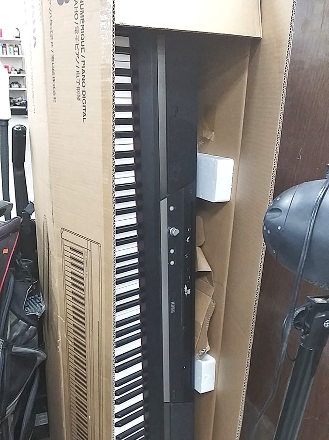 A digital piano awaits its next musician&mdash;proof that sometimes the best instruments come with someone else's fingerprints already on the keys.