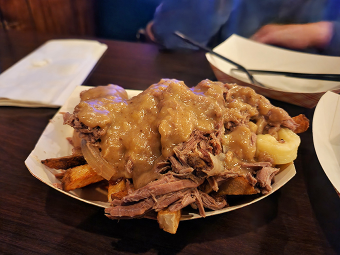 Poutine gets the Ohio treatment with tender roast beef swimming in gravy. Comfort food that hugs you from the inside out.