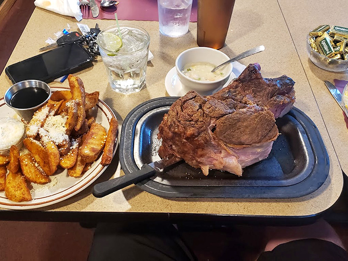 Behold the star of the show&mdash;prime rib so magnificent it deserves its own ZIP code, paired with fries that aren't playing a supporting role.