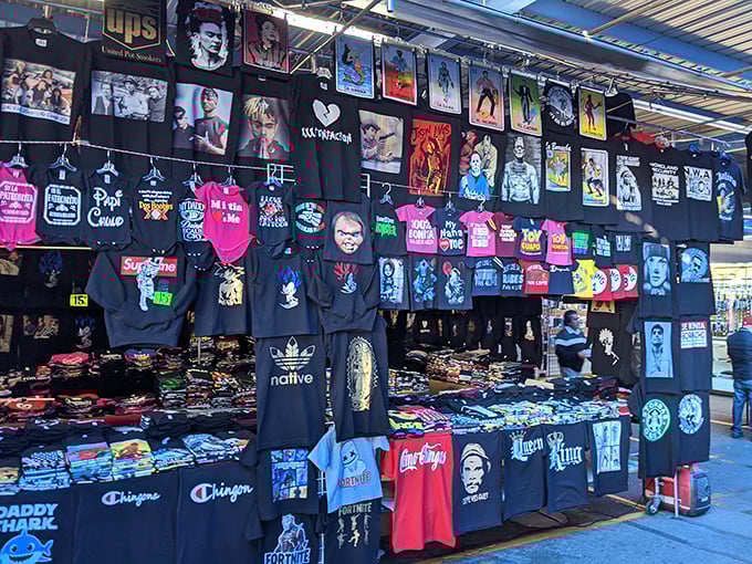 T-shirt nirvana! Pop culture hangs in suspended animation, waiting for the right person to rescue Tupac, Frida, or Chucky from retail purgatory.