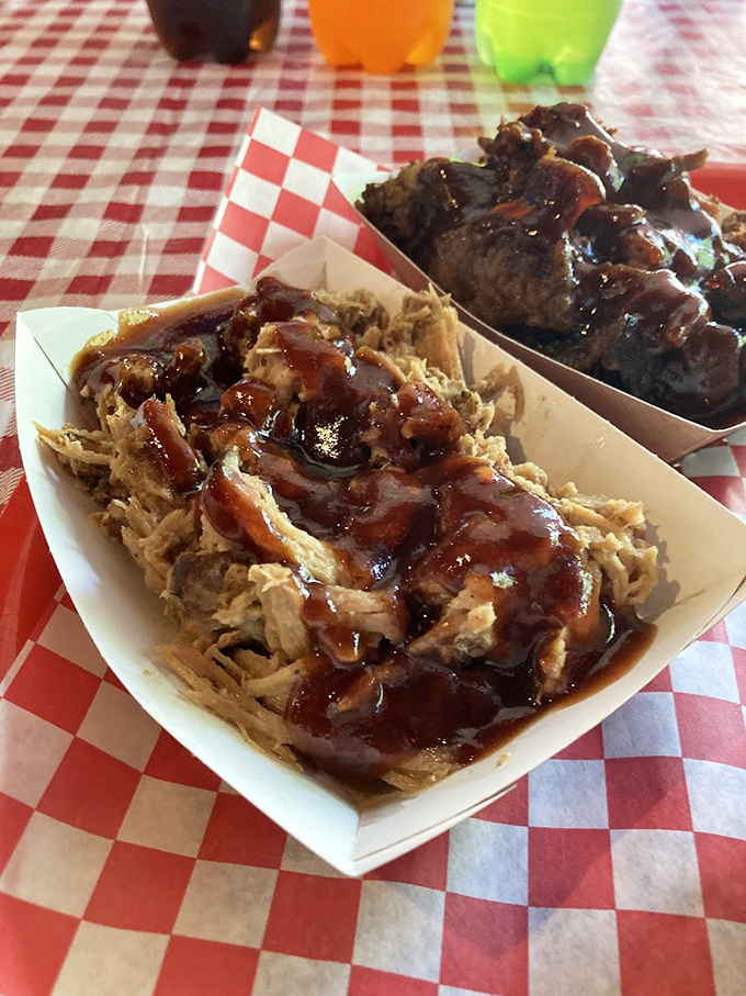 Pulled pork perfection &ndash; tender strands of smoky goodness glistening with sauce that makes you wonder why you'd ever eat anything else.