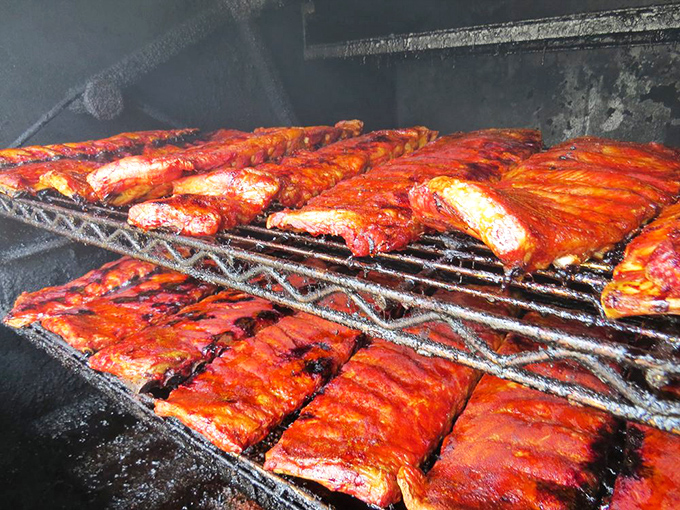 Behold the beautiful sight of ribs in their natural habitat &ndash; the smoker &ndash; where magic happens one slow hour at a time.