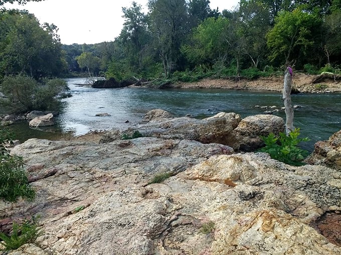 Shoal Creek's calmer personality downstream offers peaceful moments after the dramatic performance of the falls&mdash;nature's perfect cool-down area.