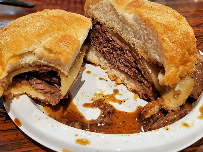 The legendary roast beef sandwich in all its glory&mdash;tender meat swimming in savory jus, nestled in a roll that's achieved bread perfection.