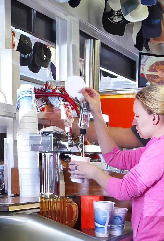 Watch the magic happen as fresh root beer flows from the tap like liquid amber happiness in a frosted mug.