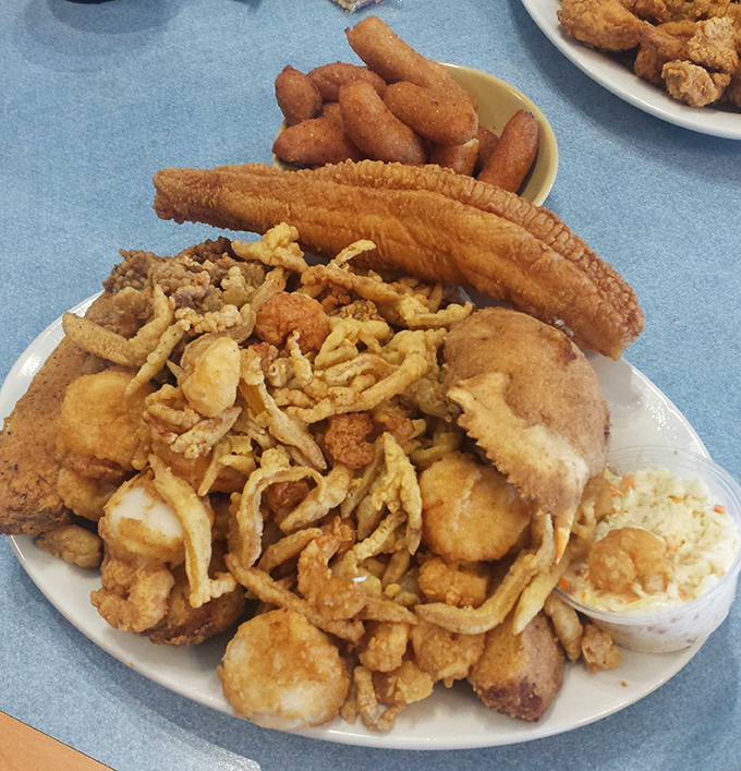 A mountain of golden-fried seafood that makes you wonder if you should have brought reinforcements. Sharing optional but not recommended.