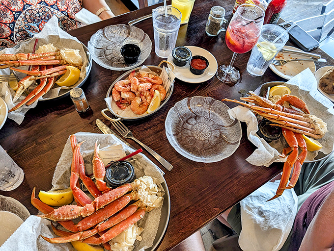 Crab leg heaven! This spread makes social distancing from your dining companions impossible – everyone's reaching across for "just one more" sweet cluster.