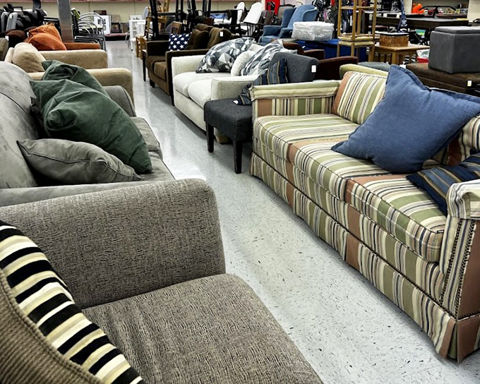 Leather sectionals with stories to tell, waiting for their second act in your living room. The patina says "character," not "worn out."
