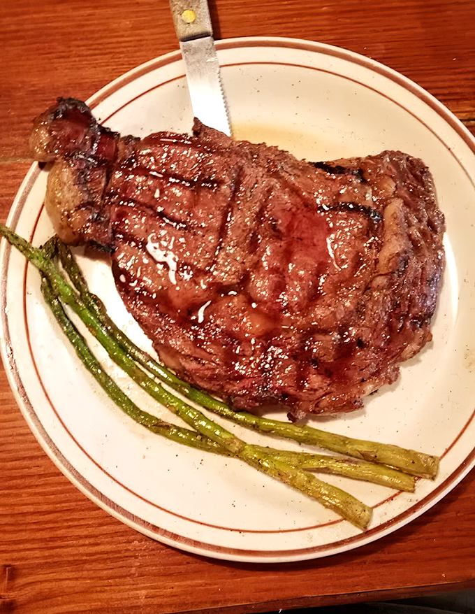 Behold the ribeye that proves small-town kitchens can deliver big-city quality with heartland soul.