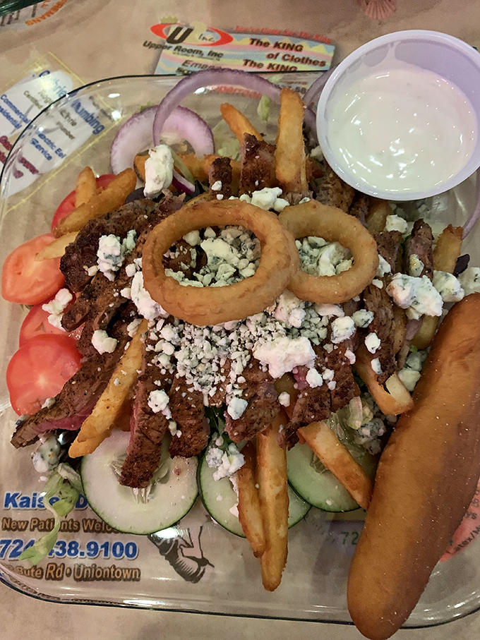 Behold the legendary steak salad&mdash;where perfectly seasoned beef, garden-fresh veggies, blue cheese crumbles, and yes, those glorious fries create Pennsylvania's most perfect food pyramid.