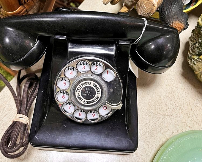 This rotary phone isn't just vintage communication – it's a time machine to when "hanging up" actually involved hanging something up!