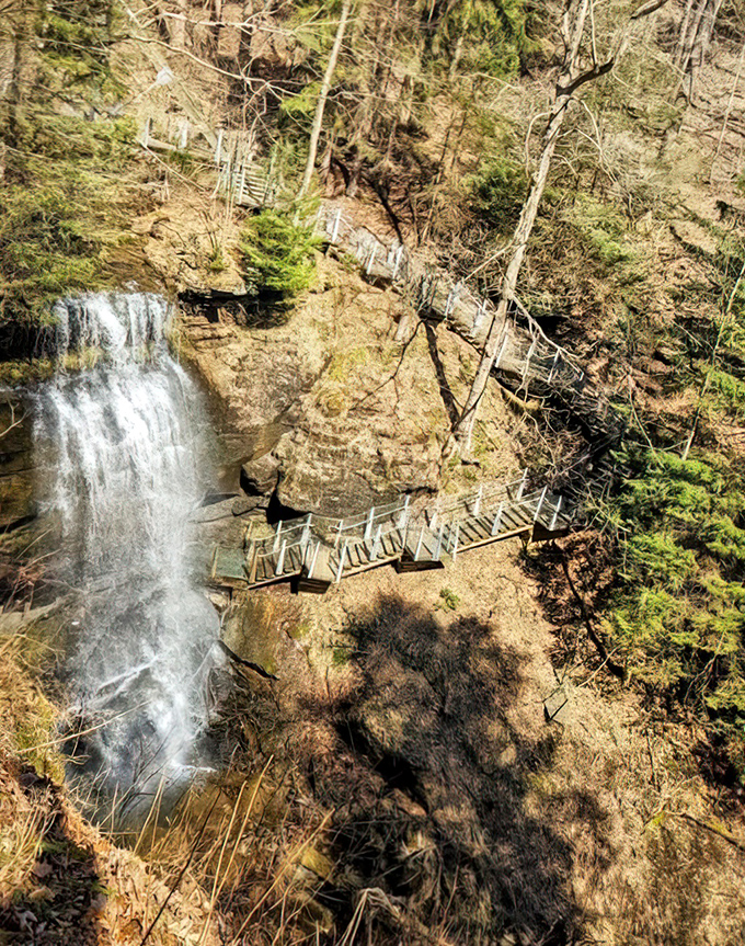 The falls from above reveal their true character. Like watching a Broadway show from the balcony, this aerial perspective shows the full dramatic performance of water meeting gravity.