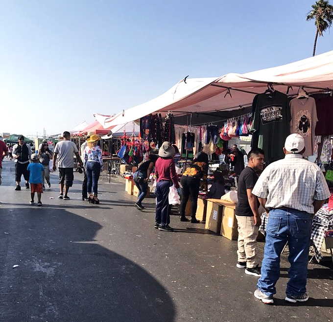 Weekend warriors and seasoned shoppers alike browse the outdoor stalls. The real California gold rush happens every weekend under these tents.