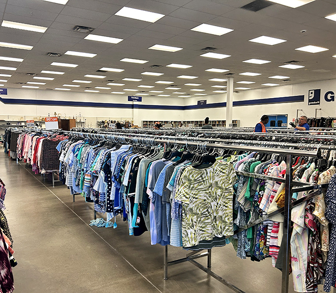 The clothing section stretches toward the horizon like a fabric ocean. The thrill isn't just in the savings—it's in the stories each garment carries.