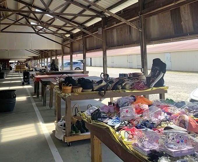 Barnyard Flea Market Lexington offers a clean, organized treasure hunt under sturdy wooden beams.