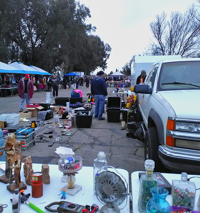 Big Fresno Flea Market lives up to its name! Endless rows of tents where bargain hunters and collectors unite.