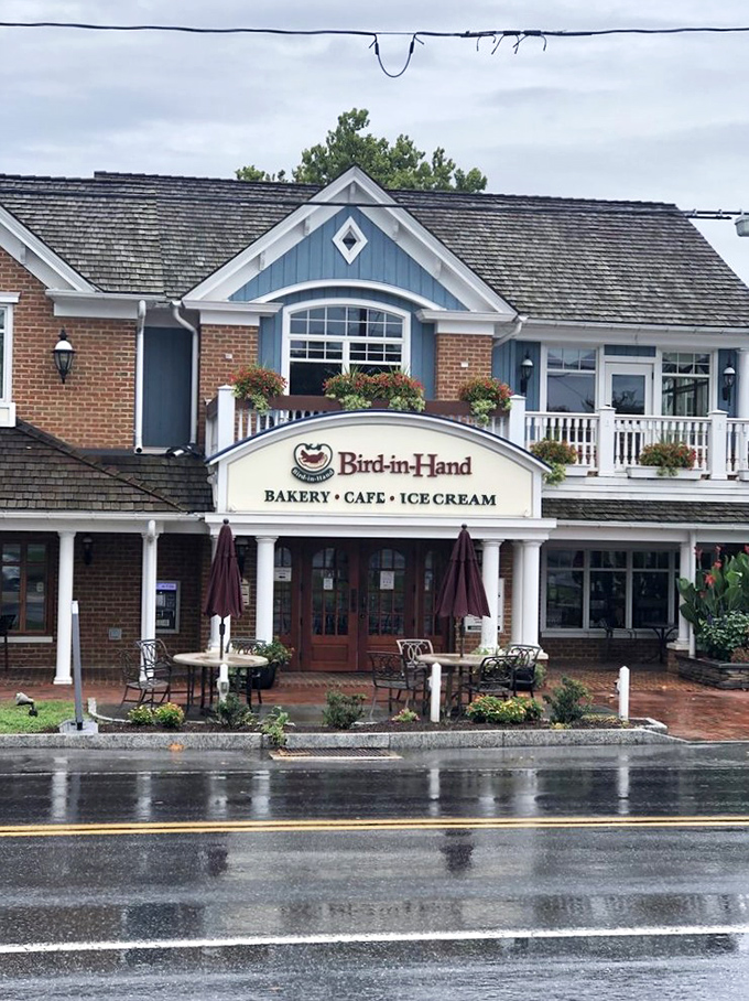 Rain can't dampen the spirits at this Amish country gem. The porch columns stand like sentinels guarding precious pie treasures.