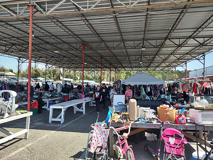 Bragg Boulevard Flea Market's covered shopping area offers shade and treasures in equal measure &ndash; a bargain hunter's oasis.