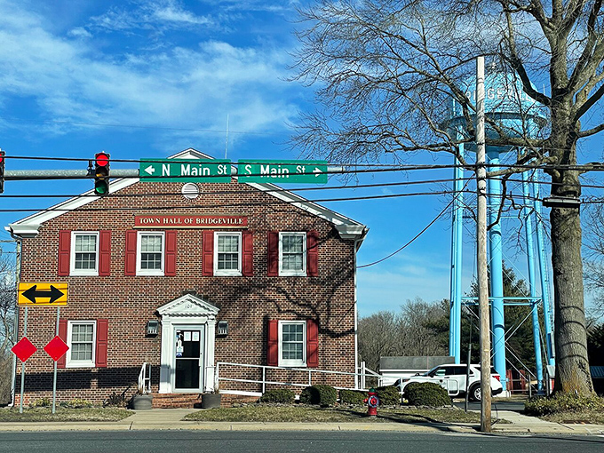 Bridgeville's brick Town Hall stands proudly at the crossroads, where Main Street's directional signs point to adventures in all directions.