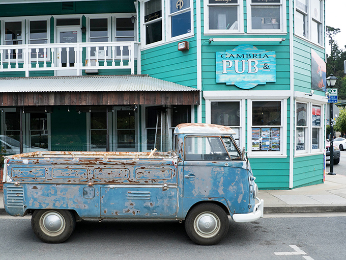 Cambria's colorful shops look like they're posing for a postcard. That turquoise building probably has stories to tell!