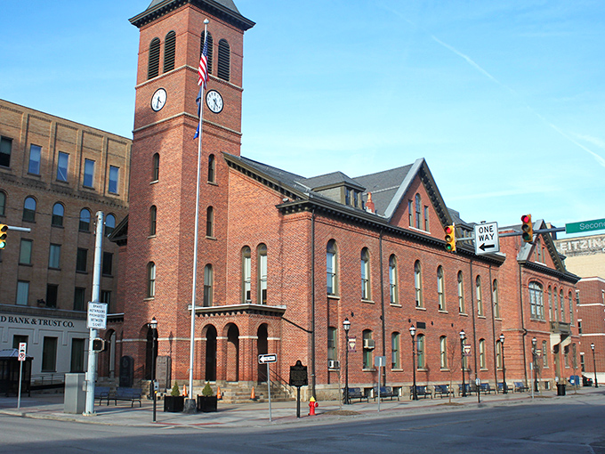 Clearfield's vibrant main street pops with color against blue skies, where Victorian charm meets modern small-town living.