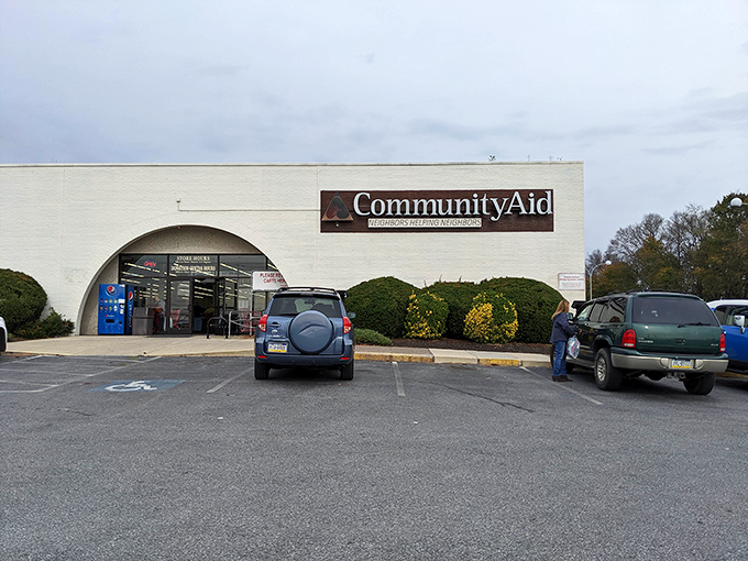 Community Aid's welcoming entrance promises treasure hunting with a purpose. Every purchase here tells two stories&mdash;yours and the community's.