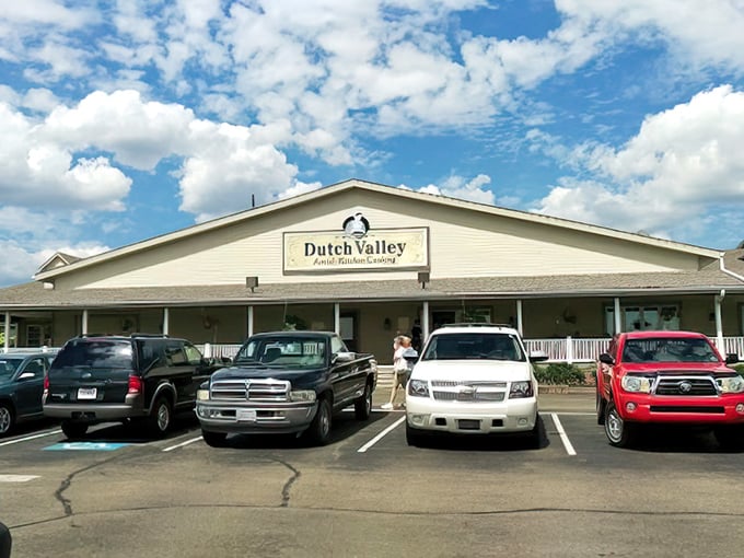 Under blue skies, this sprawling white building promises enough comfort food to feed a small army – or one very hungry traveler.
