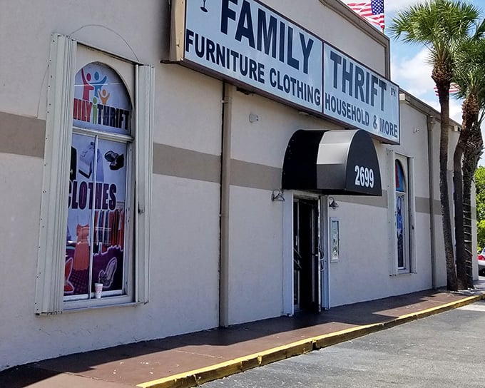 Family Thrift's bold signage announces a store where every family member finds something special. 