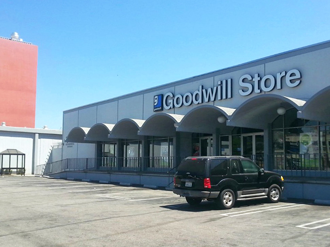 Goodwill's Los Angeles Campus stands proud in blue and white, a cathedral to the religion of reduce, reuse, recycle.