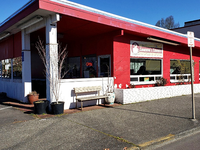 Gramma's Corner Kitchen's cheerful red exterior stands out like a cardinal in winter &ndash; a beacon of breakfast hope on McLoughlin Boulevard.