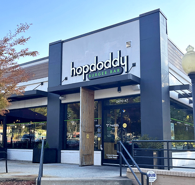 Hopdoddy's sleek, modern facade brings burger sophistication to Briarcliff Road &ndash; where craft meets comfort in delicious harmony.