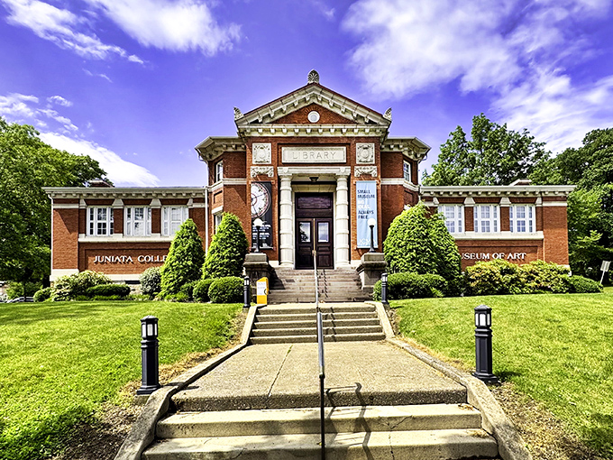 Knowledge ages like fine wine at Juniata College Library, where classic brick steps have welcomed curious minds for generations.