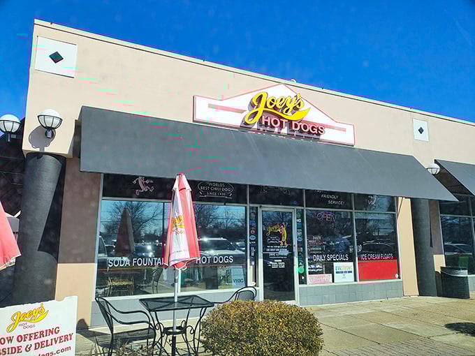 Joey's may look unassuming, but those black awnings hide a temple to the perfect snap of an all-beef hot dog.