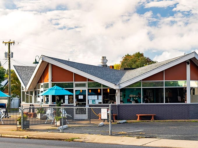 Mason-Dixon Cafe's A-frame roof stands like a breakfast cathedral where pancake prayers are always answered.
