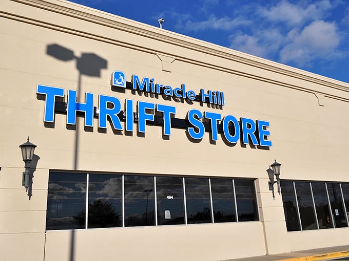 Miracle Hill announces itself with bold blue letters, like a beacon calling all bargain hunters to its treasure-filled halls.