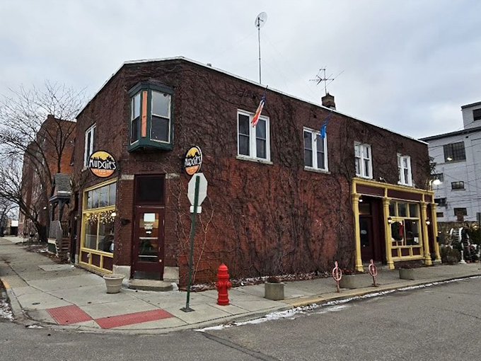 Mudgie's brick-and-vine covered corner spot looks like it was plucked straight from a European village.