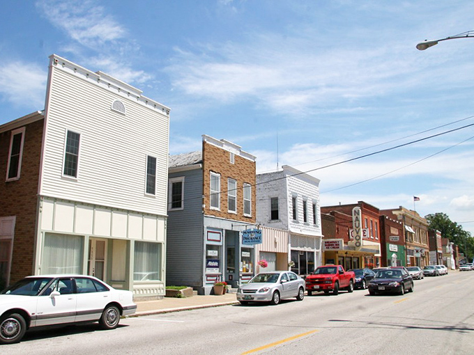 The colorful historic district of Nauvoo looks like someone took a 19th-century painting and added modern cars.