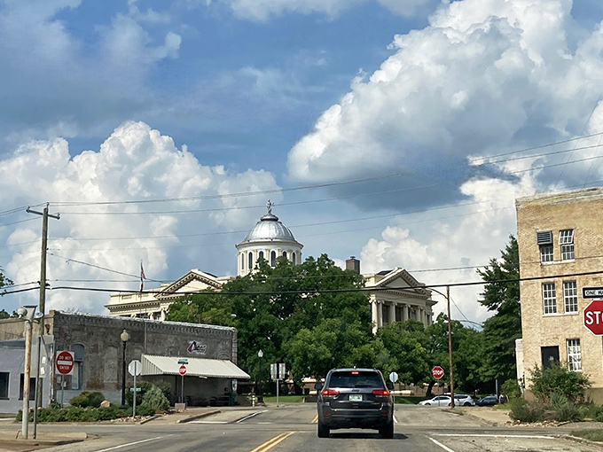 Palestine's grand courthouse stands as a testament to small-town Texas ambition, reaching skyward with timeless elegance.