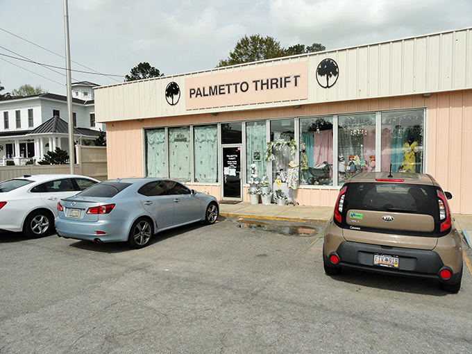 Palmetto Thrift's peach-colored exterior in Columbia radiates Southern charm while promising serious savings on quality secondhand goods and furniture pieces. 