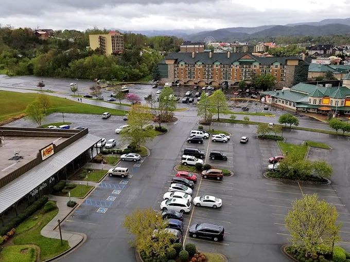 Aerial views reveal how this valley town spreads like a welcome mat at the feet of ancient mountains.