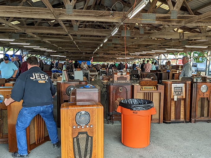 Vintage audio heaven! These beautiful wooden radios at Renninger's Antique Market tell stories from decades past while waiting for new homes.