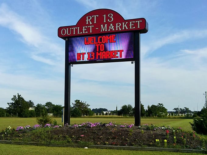 Route 13 Market's sign stands tall, a beacon for weekend warriors armed with $25 and big dreams.