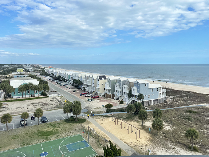 Miles of undeveloped shoreline stretch into the distance. Here, "beachfront property" still means simple homes with spectacular views.